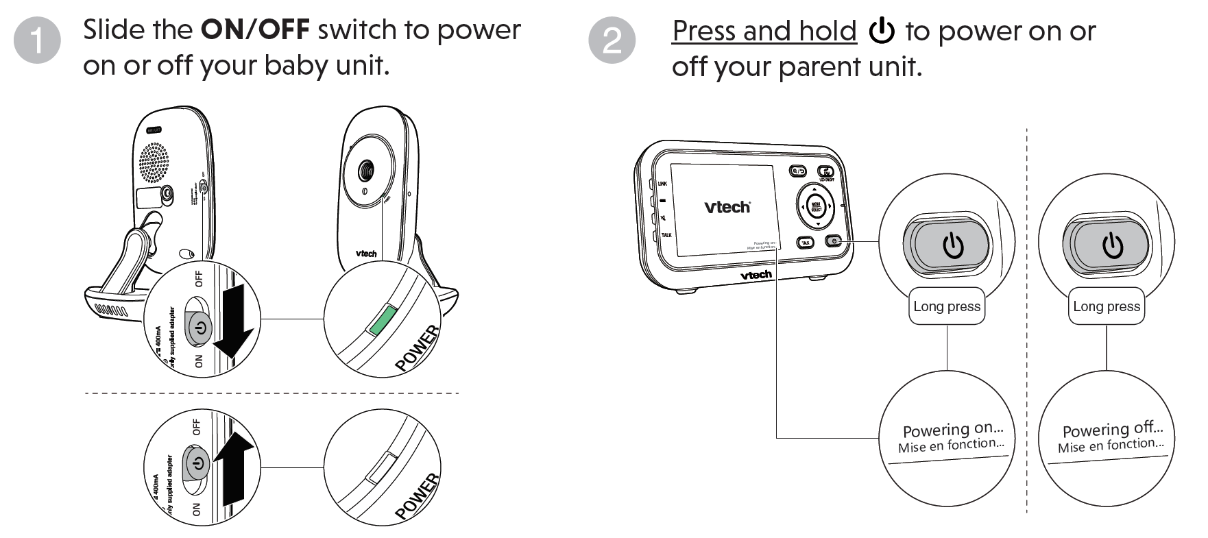 Power on and off your baby monitor - VM3252 / VM3252-2 – VTech